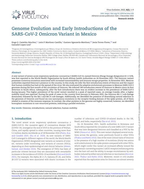 Pdf Genome Evolution And Early Introductions Of The Sars Cov 2 Omicron Variant In Mexico