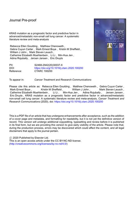 Pdf Kras Mutation As A Prognostic Factor And Predictive Factor In Advanced Metastatic Non