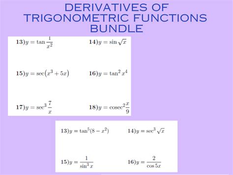 Derivatives Of Trigonometric Functions Worksheets With Solutions Teaching Resources