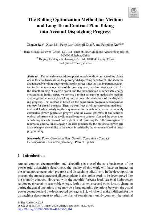 pdf the rolling optimization method for medium and long term contract