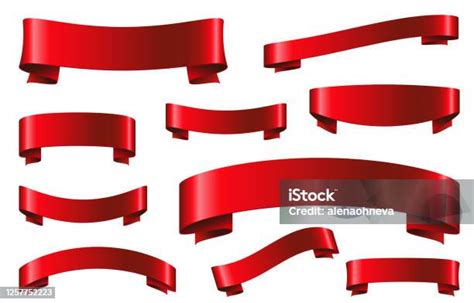 흰색 배경에 격리 된 사실적인 스타일로 설정된 빨간색 리본 고풍스런에 대한 스톡 벡터 아트 및 기타 이미지 고풍스런 빨강 스크롤 Istock