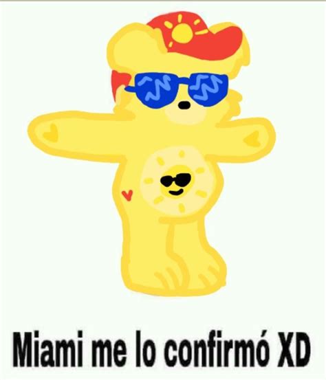A Yellow Teddy Bear Wearing Sunglasses And A Red Hat With The Words Miami Me Lo Confro Xd