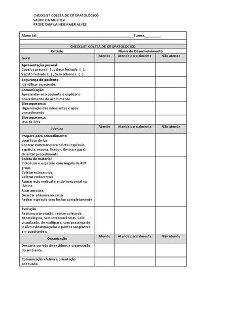 Checklist Coleta Citopatológico Saúde Mulher Pdf