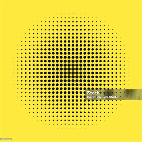 Halftone Circular Dot Pattern With Gradient Effect On Yellow Background Stock Illustration
