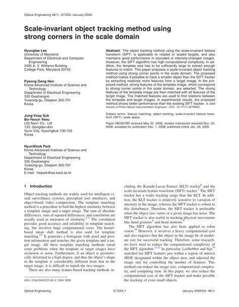 Pdf Scale Invariant Object Tracking Method Using Strong Corners In The Scale Domain