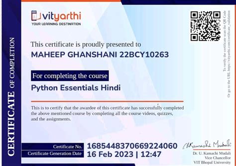 Maheep Ghanshani On Linkedin Pythonprogramming Vitbhopal Vityarthi Completed