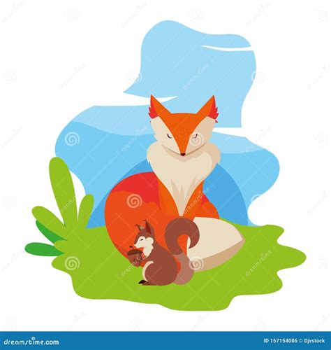 Fox And Squirrel Happy Autumn Season Design Stock Illustration