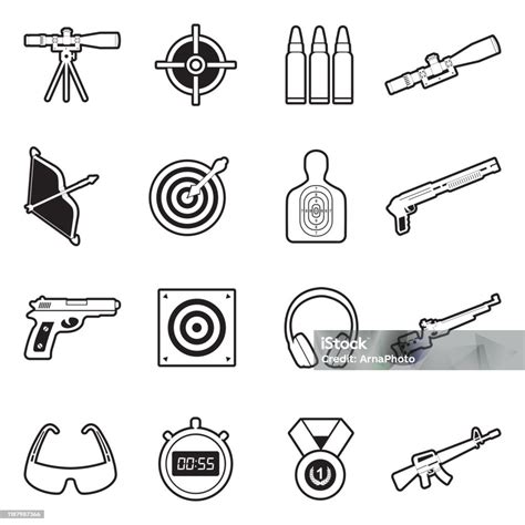 촬영 범위 아이콘 채우기 설계로 선 벡터 일러스트레이션 총에 대한 스톡 벡터 아트 및 기타 이미지 총 헤드폰 M16 소총 Istock