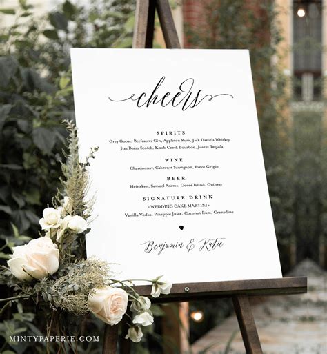 Minimalist Bar Menu Sign Printable Wedding Bar Menu Signature Drinks