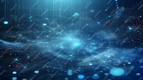 Blue Abstract Background With Network Grid And Particles Premium Ai Generated Image