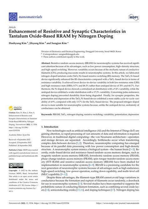 Pdf Enhancement Of Resistive And Synaptic Characteristics In Tantalum Oxide Based Rram By