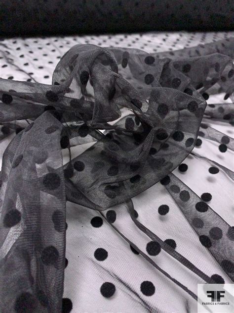 Polka Dot Flocked Fine Tulle Black Fabrics And Fabrics Fabrics