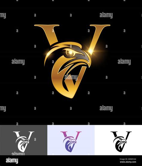 A Vector Illustration Set Of Golden Eagle Monogram Initial Letter V