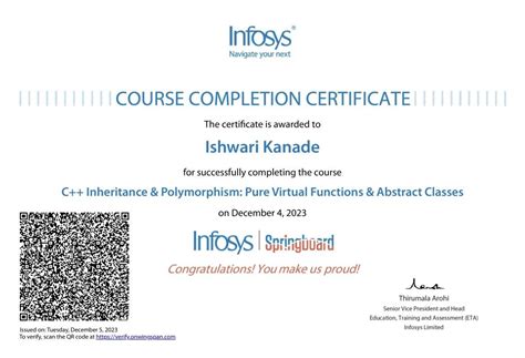 Ishwari Kanade On Linkedin Oop C Certification Infosys