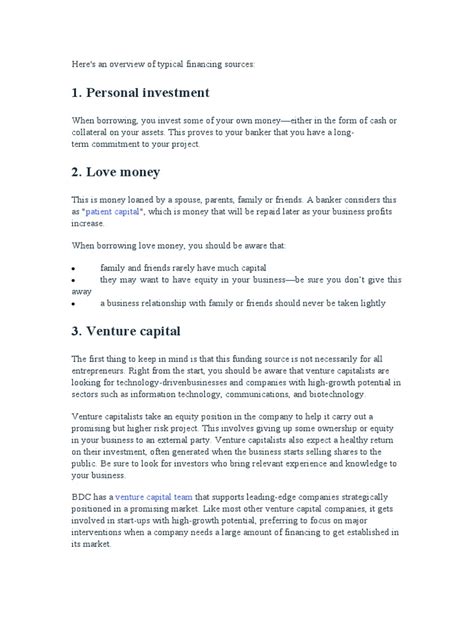 Sources Of Funds For Entrepreneurs Pdf Venture Capital Corporate