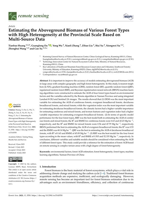 Pdf Estimating The Aboveground Biomass Of Various Forest Types With High Heterogeneity At The