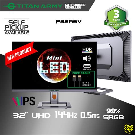 TITAN ARMY 32” MINILED IPS UHD 4K 144Hz 0.5ms HDR1000 Type-C Gaming Monitor with Speaker (P32A6V ...