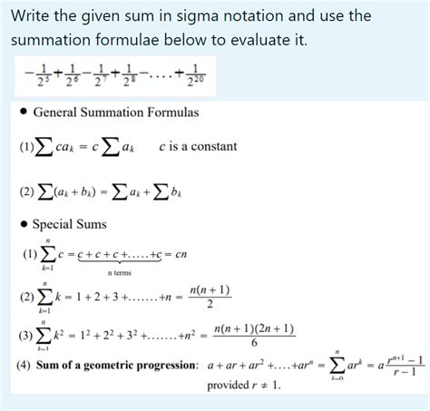 Solved Write The Given Sum In Sigma Notation And Use The Chegg