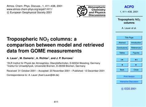 Pdf Tropospheric No2 Columns A Comparison Between Model And Retrieved Data From Gome Measurements