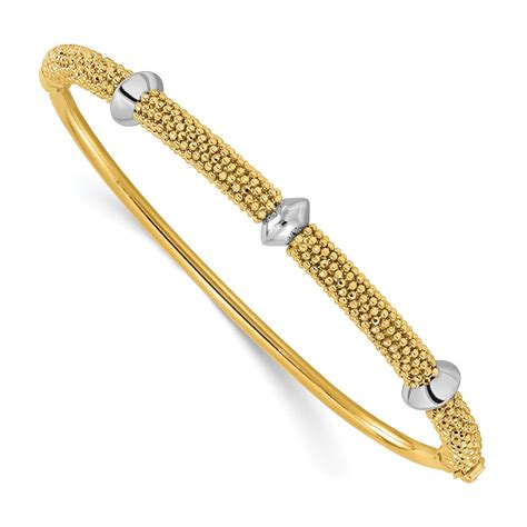14k Two Tone Polished And Textured Hinged Bangle Lf1924 Au