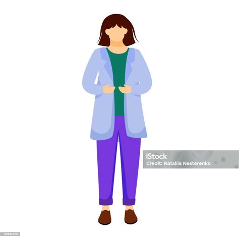 실험실 코트 플랫 벡터 일러스트에서 과학 학생 소녀는 의학을 연구합니다 대학에서 의 실용적인 수업 여성 과학자 흰색 배경에