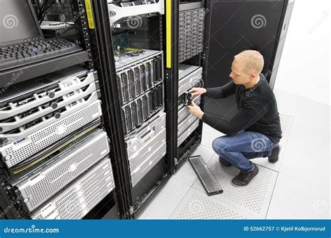 It Engineer Replace Harddrive In Datacenter Stock Image Image Of