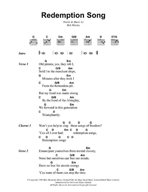 Redemption Song Sheet Music Direct