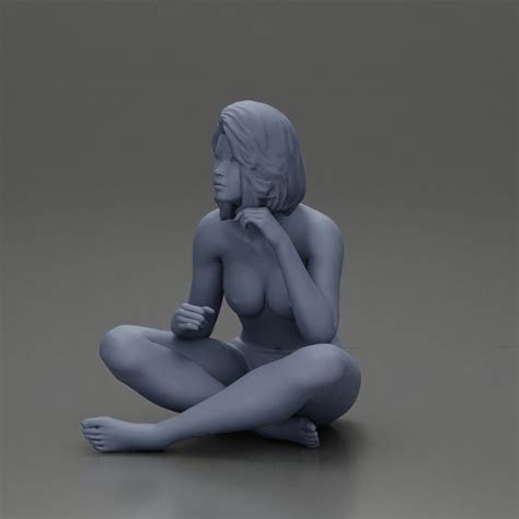 3D Printable Naked Girl Sitting Thinking By 3DGeschaft Miniatures Figures