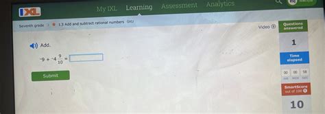 Solved A My Ixl Learning Assessment Analytics Seventh Grade 13 Add