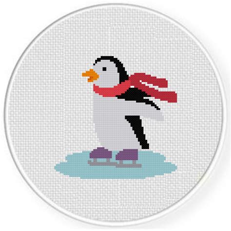 Ice Skating Penguin Cross Stitch Pattern Daily Cross Stitch