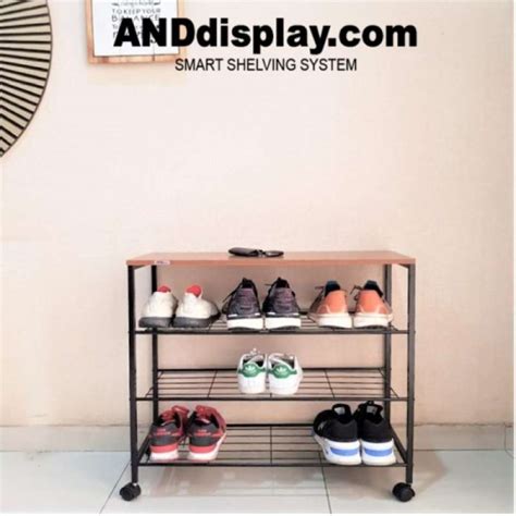 Promo Rak Sepatu Susun 4 Rak Sepatu Besi Rak Sepatu Kayu Minimalis
