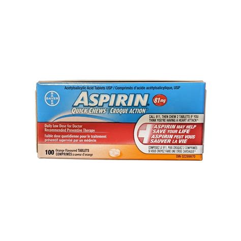 Aspirin Acetylsalicylic Acid 81mg Low Dose Quick Chews Orange Flavour