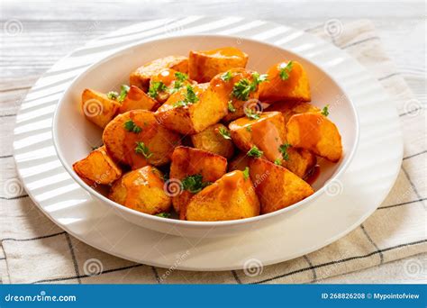 Patatas Bravas Deep Fried Potatoes With Sauce Stock Photo Image Of