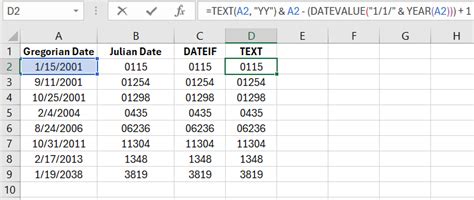 presentation julian date formula for excel visualization