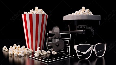 영화의 밤 필수품 3d 클래퍼 보드 팝콘 음료 및 배경이 있는 안경 경이 배경 영화 필름 배경 비디오 카메라 배경 이미지 Hd 경이 영화 필름 비디오 카메라