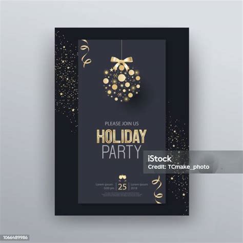 크리스마스 파티와 새 해 파티 초대 전단 및 인사말 카드 서식 파일 벡터 일러스트 레이 션 디자인 개념에 대한 스톡 벡터 아트 및 기타 이미지 Istock