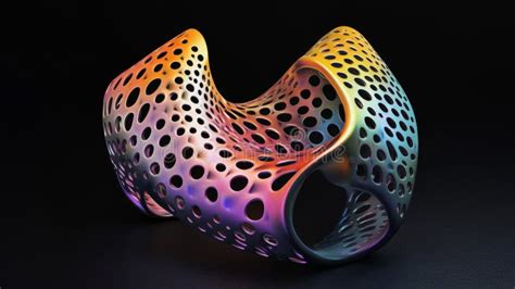 Abstract Iridescent Metal Sculpture With Geometric Perforations Stock Illustration