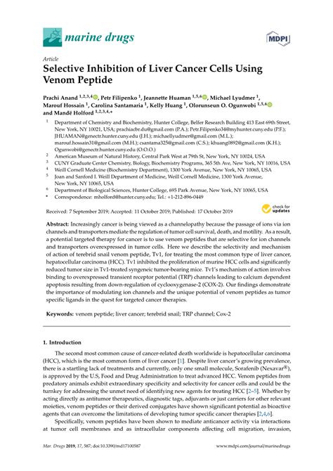 Selective Inhibition Of Liver Cancer Cells Using Venom Peptide Docslib