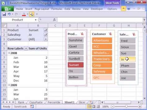 Excel 2010 Preview 4 Pivot Table Slicer Report Page Filter Slicer