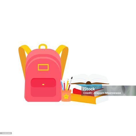 교실 학교는 문구류 연필 케이스 펜 책 더미 사실적인 문학 노트북 노트북 교과서 학교 가방 팔레트 및 브러시를 예술 색연필로