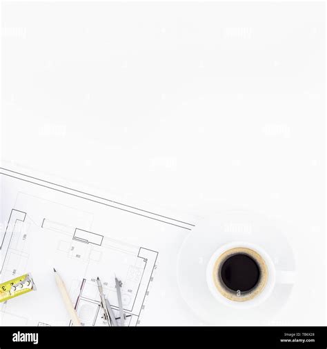Creative Flat Lay Overhead Top View Blueprint Flat Project Plan Hot
