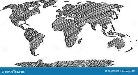 Weltkarte Kugel Vektorlinie Skizze Herauf Illustrator Vektor Abbildung
