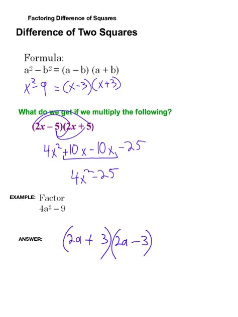 Factoring Difference Of Squares Pdf