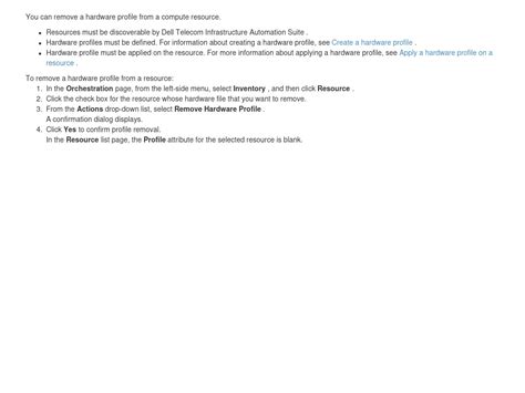 Remove A Hardware Profile From A Resource Dell Telecom Infrastructure Automation Suite 20