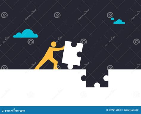 A Man Is Pushing The Last Piece Of Puzzle Isolated Vector Illustration