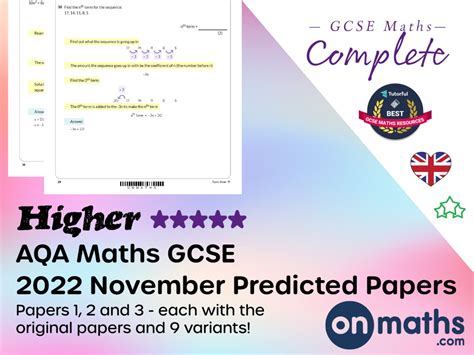 2022 November Aqa Higher Resit Maths Gcse All Predicted Papers