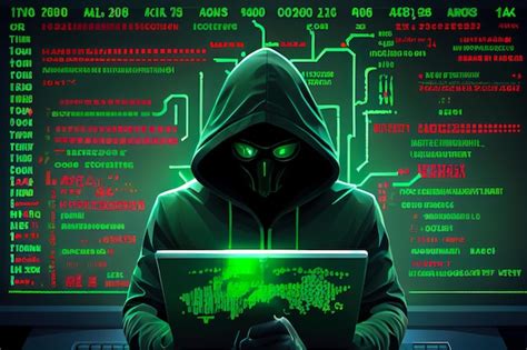Premium Photo Hooded Hacker Against Green Background With Computer