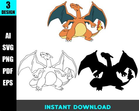 Charizard Vector Svg Eps Png Ai Outline Cricut Etsy Canada