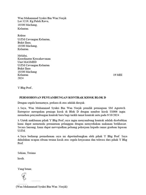 Surat Permohonan Sambung Kontrak Pdf