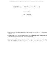 Answer Key Cs1331 Summer2017 Final Exam Pdf C 2017 All Rights